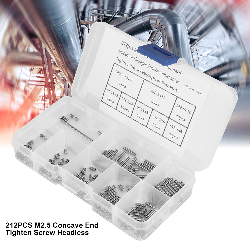 212Pcs Set Screws Stainless Steel M2.5 A2-DIN916 Inner Hex Concave End ...