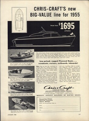 1955 PAPER AD Chris-Craft 21' Cabin Cruiser Cavalier Express Gay Paree ...