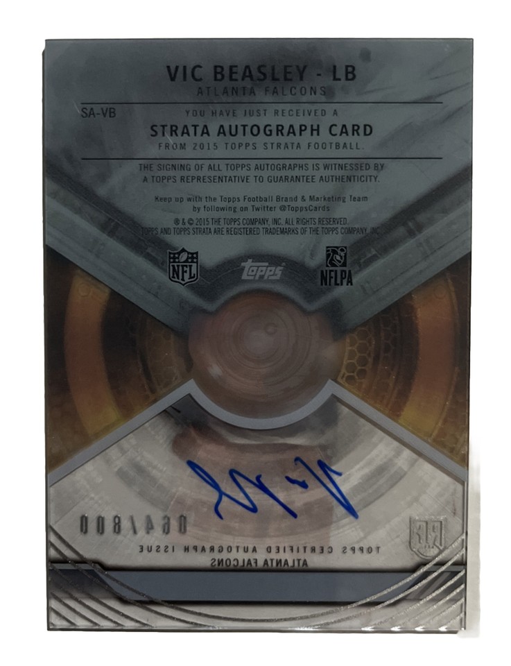 2015 Topps Strata Vic Beasley On Card Autograph Rookie! /800 Falcons ...