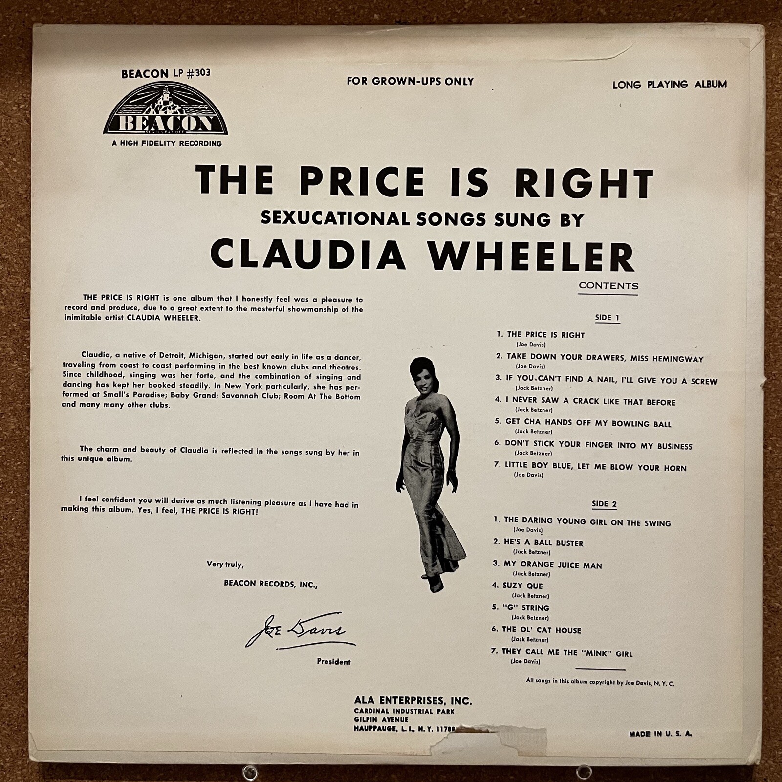 Claudia Wheeler- “The Price Is Right” RARE ORIG BEACON CHEESECAKE LP ...