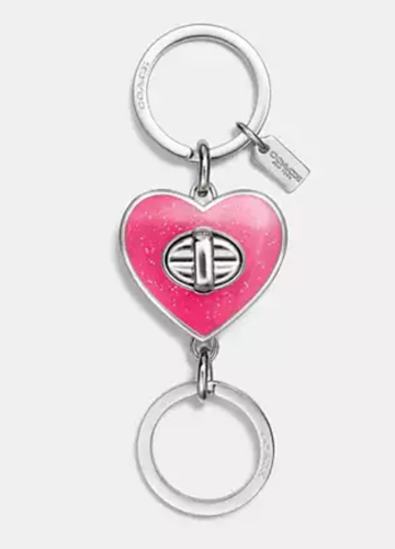 NEW Coach F58512 Pink Glitter/Silver Heart Turnlock Enamel Valet Key ...