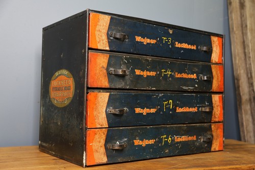 Vintage metal cabinet tool box parts storage bin auto mechanic ...