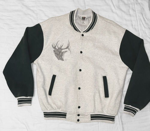 Vintage Elk Theme Varsity Jacket Cream and Green Color Size XL | eBay