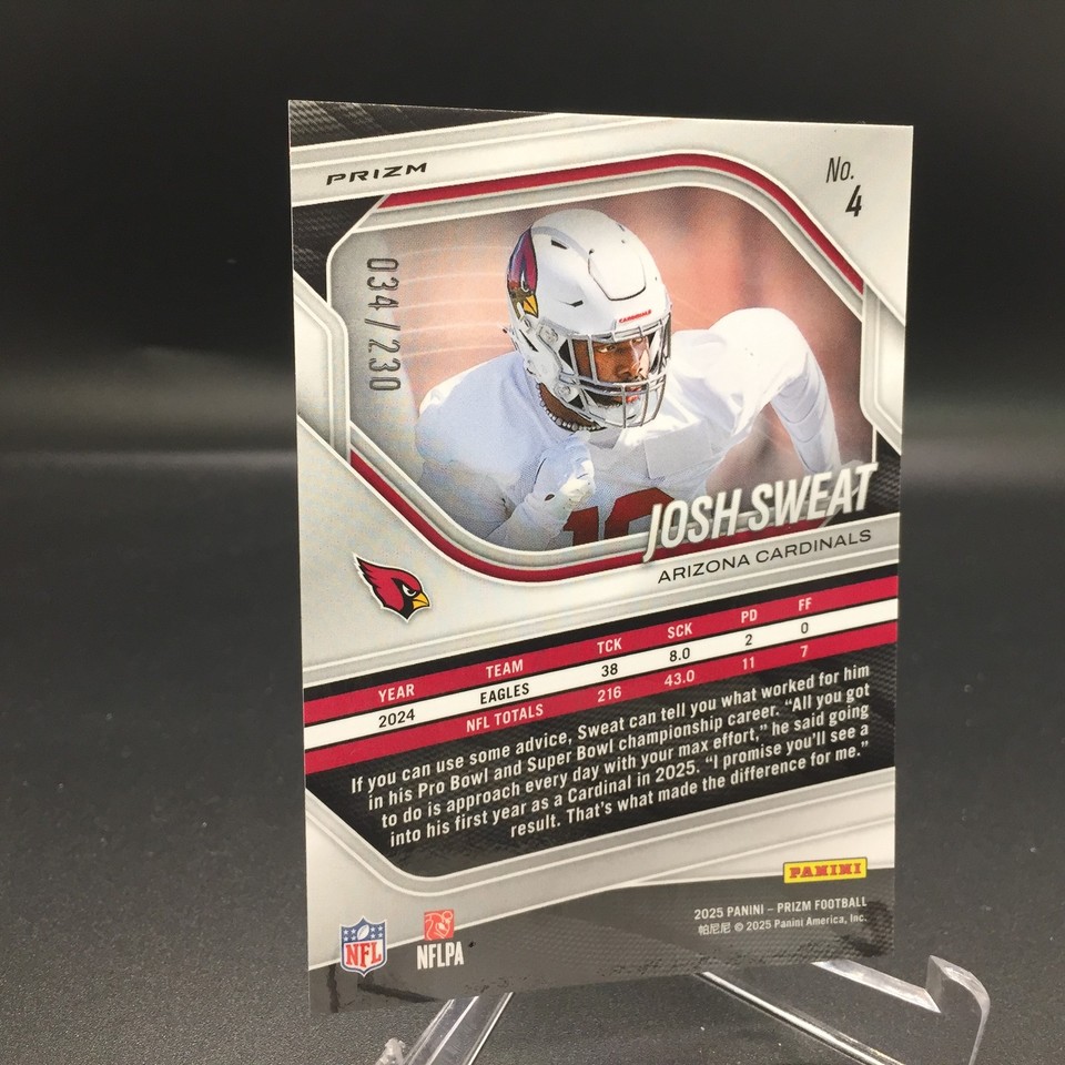 Josh Sweat 2025 Panini Prizm Blue Wave 4 #/230 Arizona Cardinals | eBay