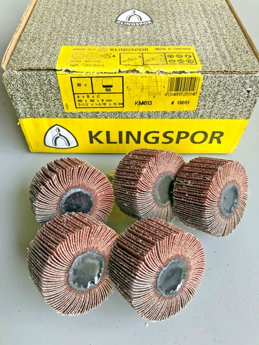 5 X Klingspor Fan Grinder Flap Wheels - 60 x 30mm X 6mm shank 60G ...