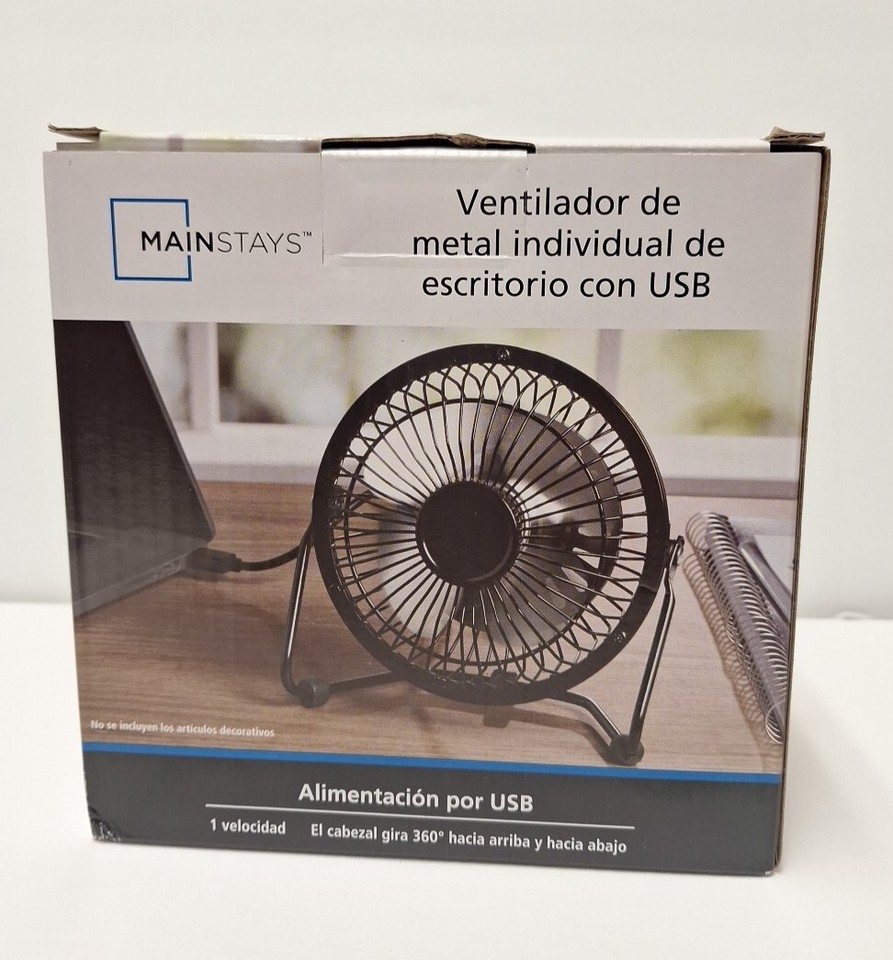 Mainstays Personal Metal USB Desktop Fan - 1 Speed - 360° Tilt - Black ...