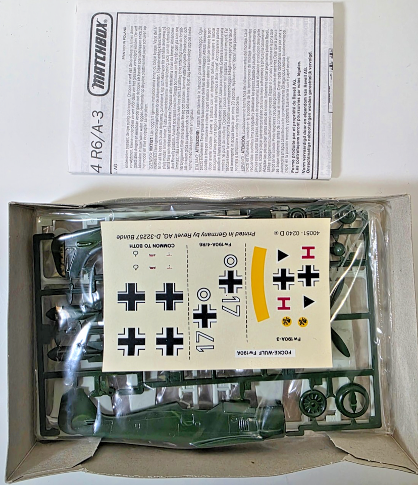 Matchbox 40051 Focke Wulf Fw 190 A-4 R6/A-3 Model Kit in 1:72 Scale NOB ...