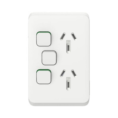 Clipsal Iconic Vertical Double Powerpoint Extra Switch 10A | 3025VXA-VW ...