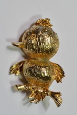 Vintage Signed CAPRI Goldtone Clear Rhinestones BIRD on BRANCH Shape ...