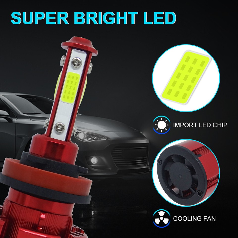 4-Side 9005 9006 H11 LED Headlight Fog Light Kit 6000K High Low Beam ...