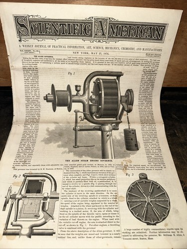 Scientific American May 27, 1876 “ Allen Steam Engine Governor “ | eBay
