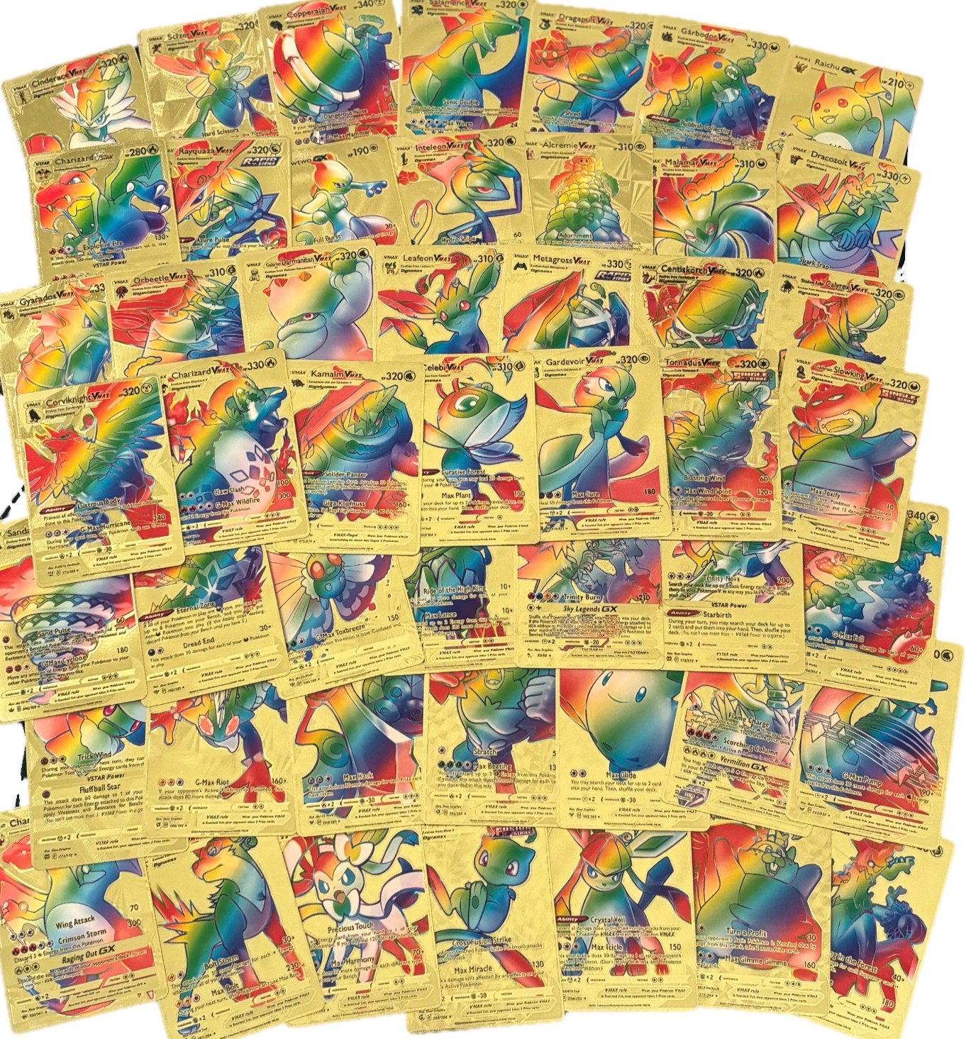 Ultra rare Pokemon Card Foil GOLD Rainbow PACK 55 CARDS TCG GX Vmax GX