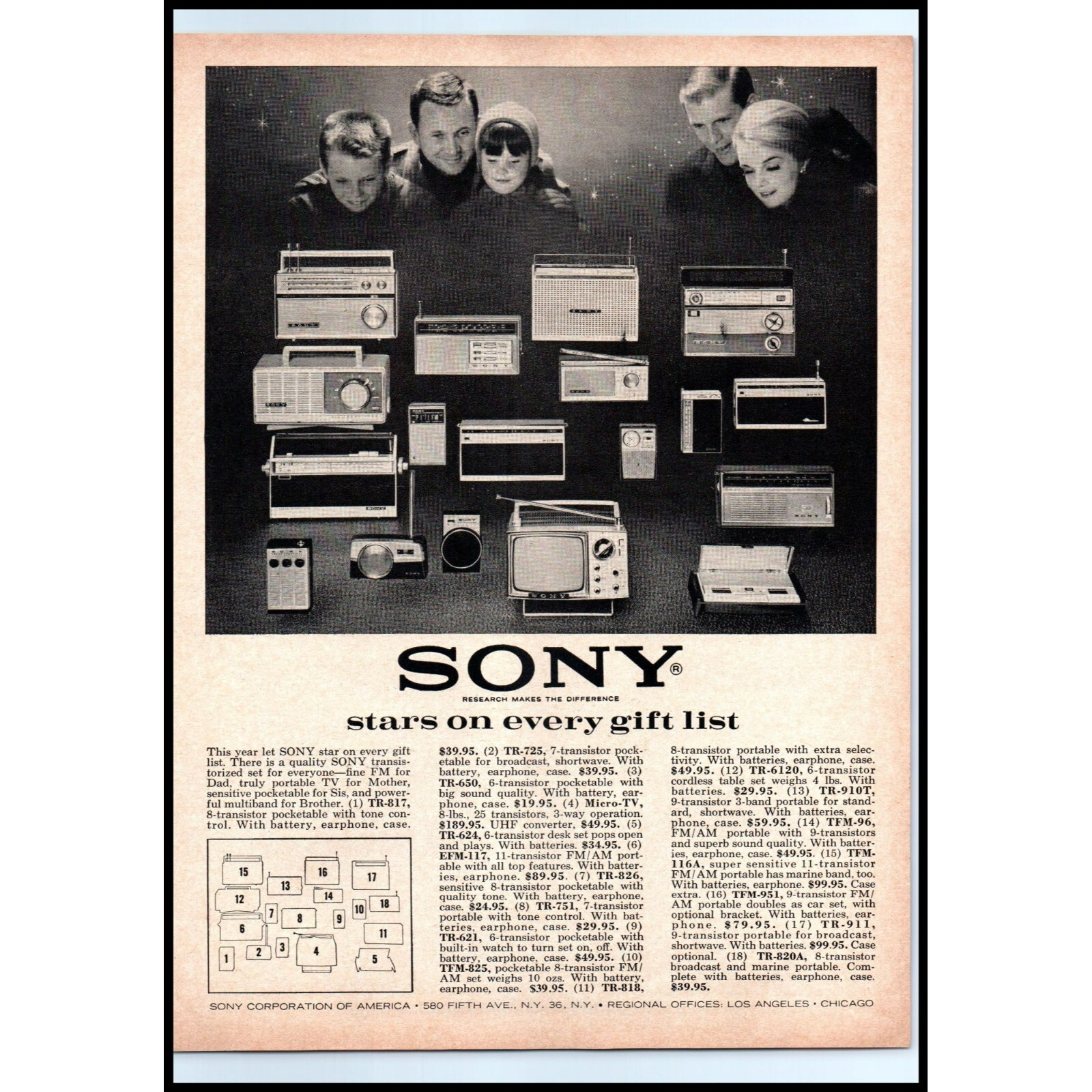 1963 Sony Transistor Radio and TV Vintage Print Ad Stars Christmas Gift ...