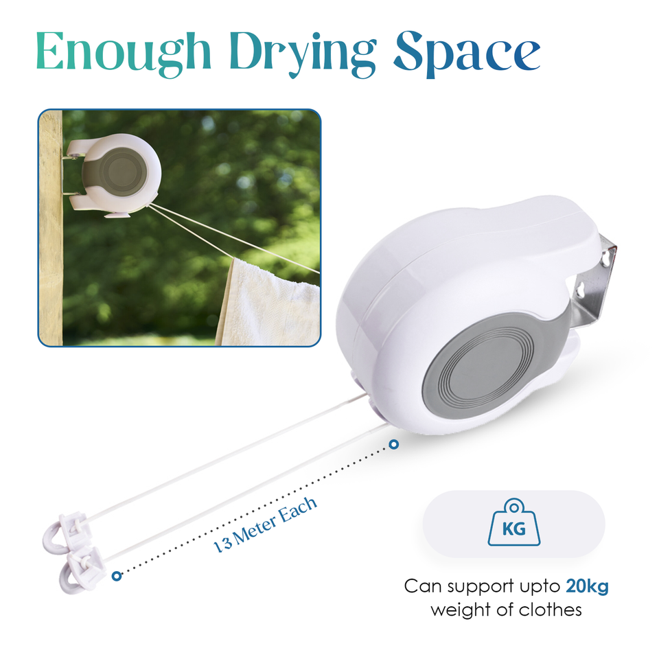 12-30m Retractable Washing Line Wall Mounted Heavy Duty Clothes Dryer ...