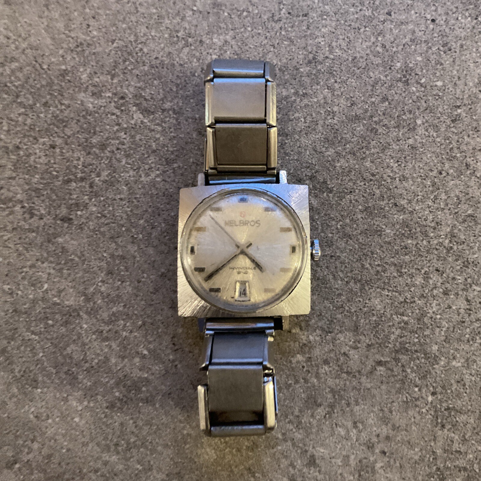 Helbros Invincible Silver Tone Men's Vintage Mechanical Square Watch ...