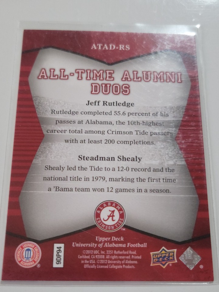 JEFF RUTLEDGE 2012 Upper Deck Alum Duos Insert #ATAD-RS. ALABAMA | eBay