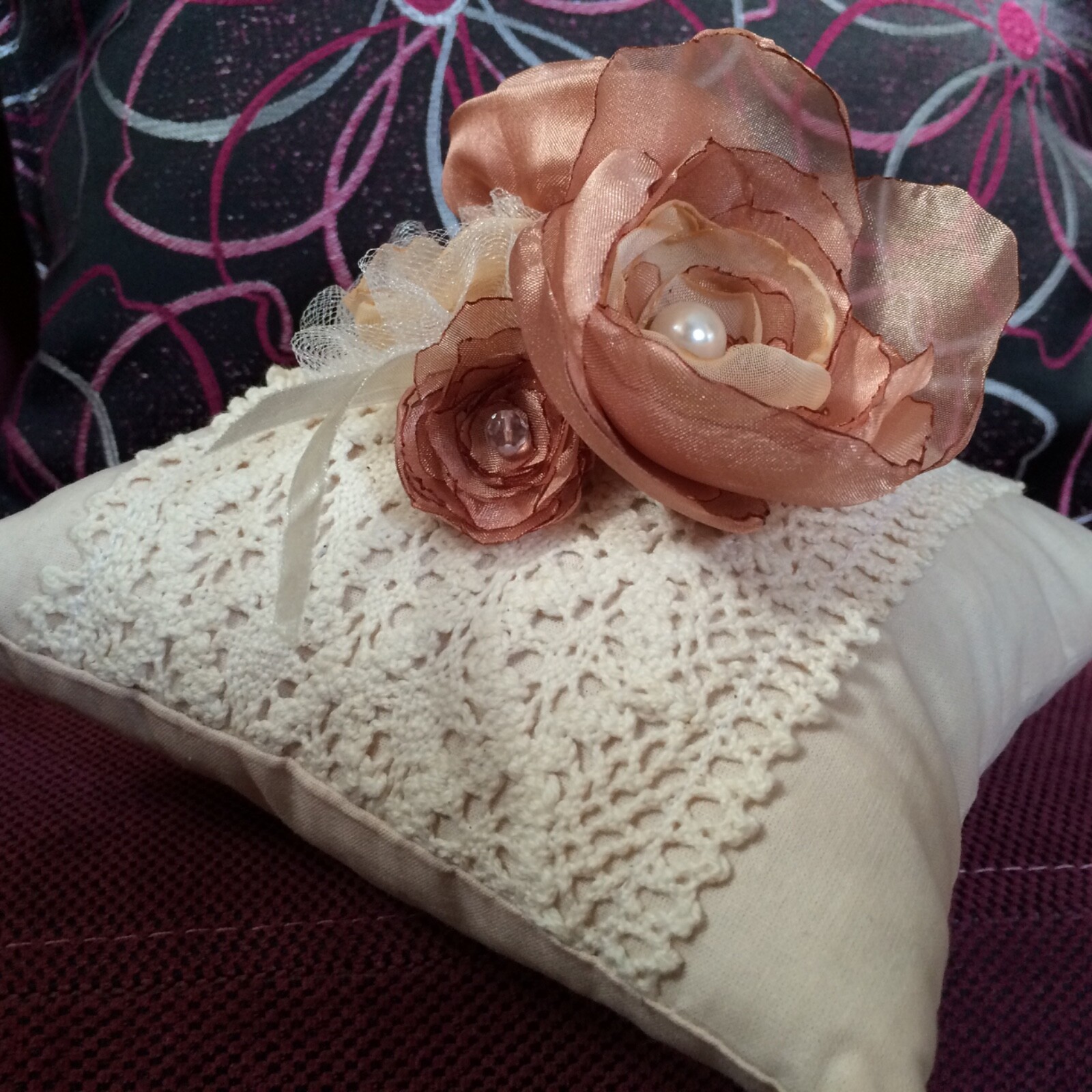 Decorative mini pillow handmade lace flowers organza 7x7 in | eBay