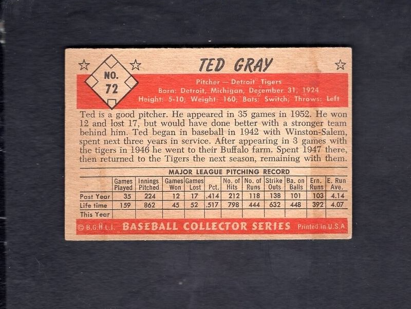 1953 Bowman # 72 Ted Gray Detroit Tigers SHIPPING IS FREE | eBay