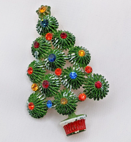 Hedy Christmas Tree Brooch Pin Vintage Mid Century Atomic Flock Green ...