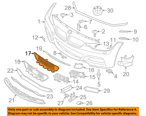 BMW OEM 13-16 328i Front Bumper-Lower Bottom Grille Grill 51118068124 ...