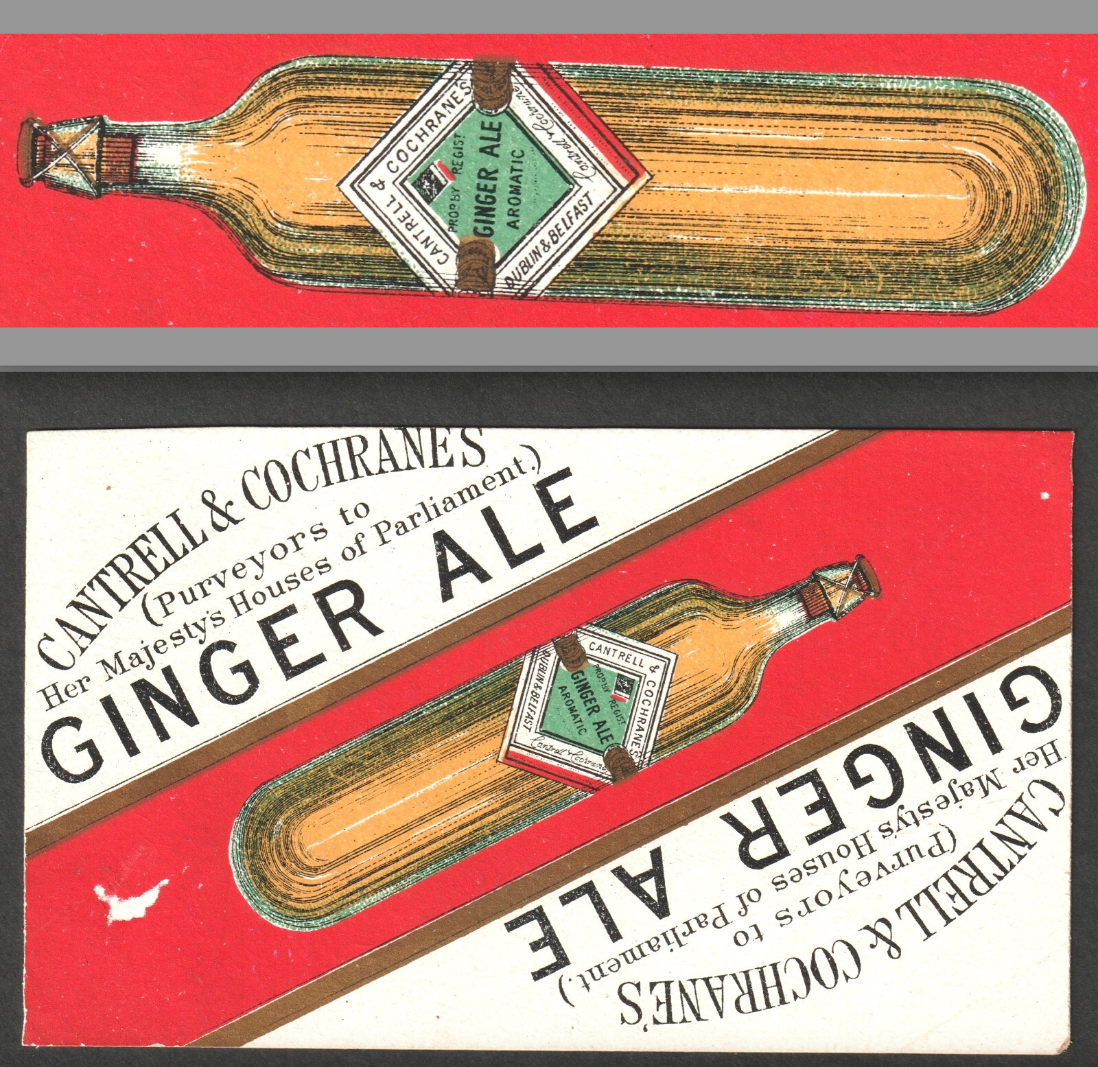 Round Bottom Ginger Ale Cantrell & Cochranes RARE bottle ad Victorian ...