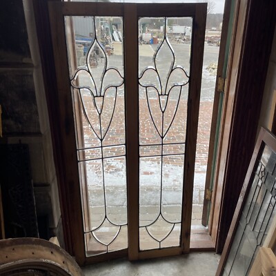 SG4585 Pair Antique Beveled glass Tulip Window Sidelights 17 x 64 | eBay