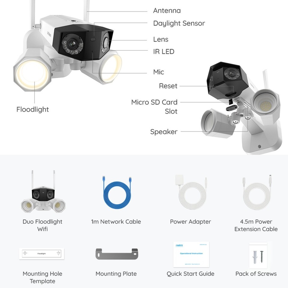 Reolink Duo Floodlight WiFi 4K Outdoor Security Camera Dual-Lens 180 ...