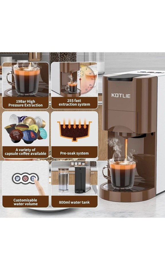 KOTLIE 4in1 Espresso Coffee Machine for Capsules & Ground Coffee | eBay UK