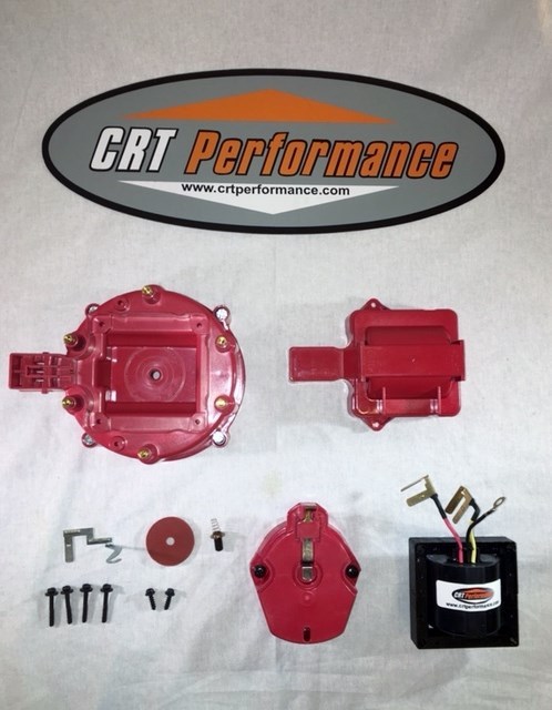 RED 6cyl HEI Distributor Cap, Coil Cover + Rotor Kit + 65K Volt Coil GM ...