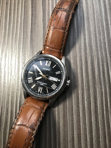 Casio MTP-1377 5339 Silver Leather Bracelet Day Date Watch Working ...