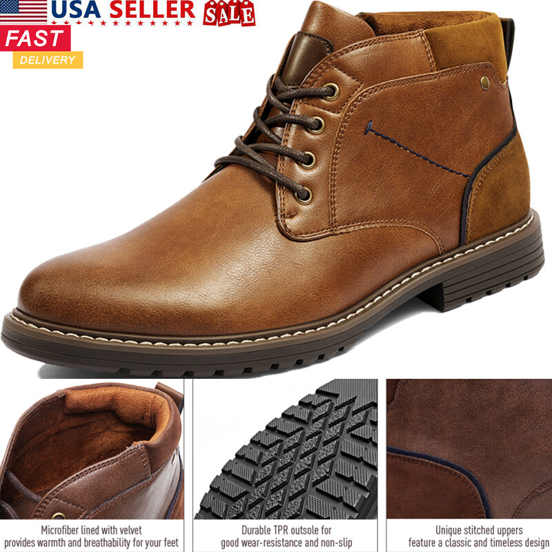 Men's Chukka Work Boots Dress Boots Leather Durable Stylish Lace-up ...