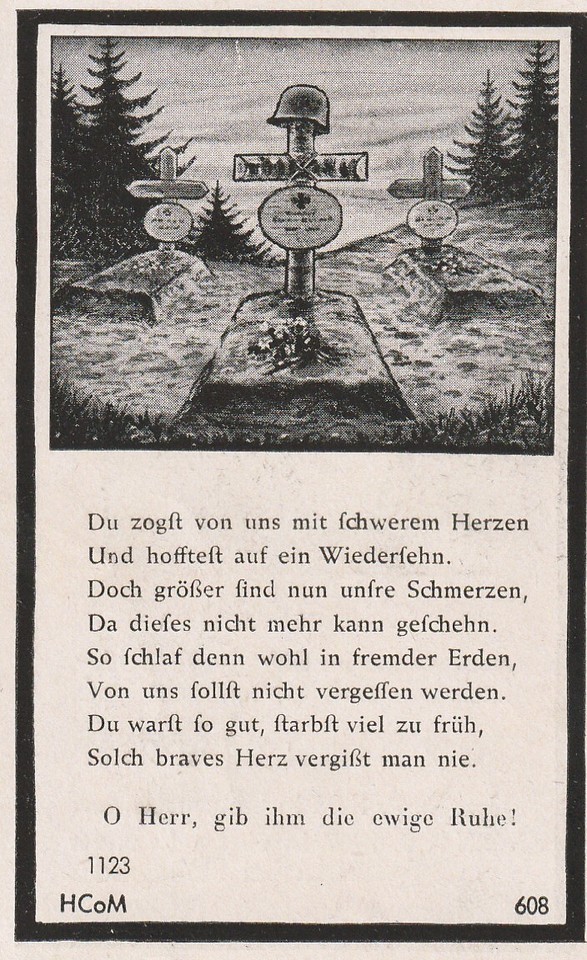 German WW2 Soldier Death Card * ORIGINAL * Die In Hospital - STALINGRAD ...