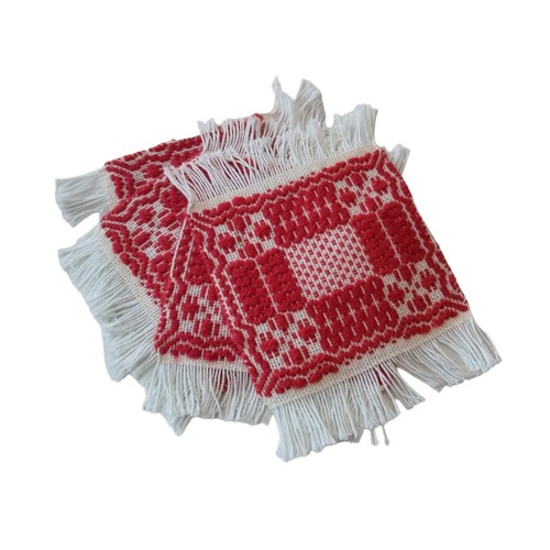 Vintage 70s Handmade Set of 4 Red White Overshot Church Windows Woven ...