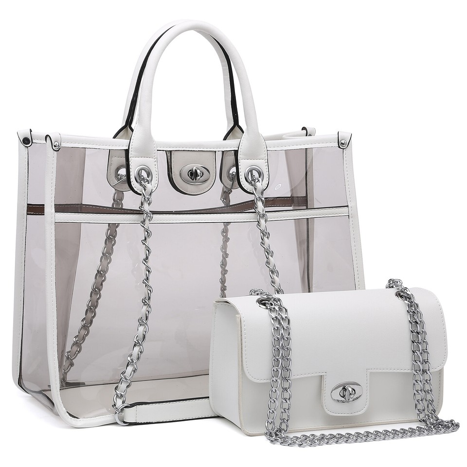Large Clear Tote Bags for Women Chic Transparent Purse with Twist Lock ...