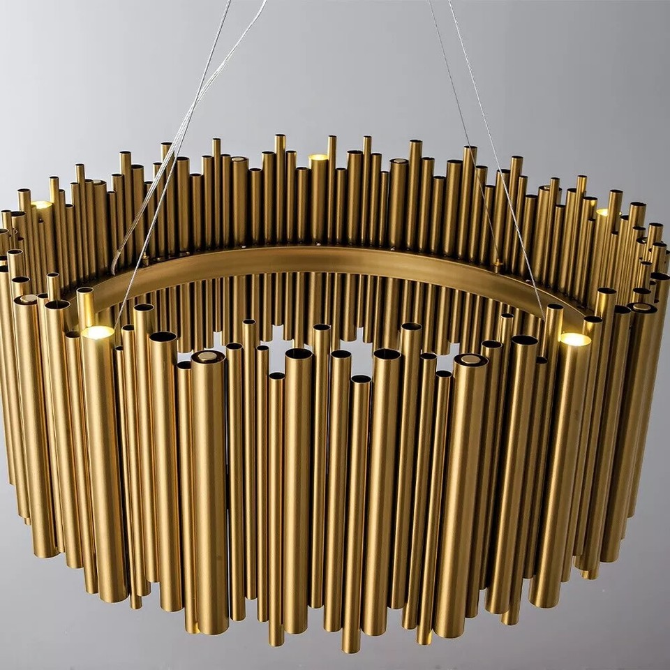 Modern Round Ceiling Light Gold Tubes Chandelier Fittings Bedroom ...