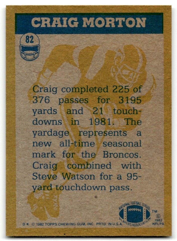 1982 Topps Craig Morton Denver Broncos #82 | eBay