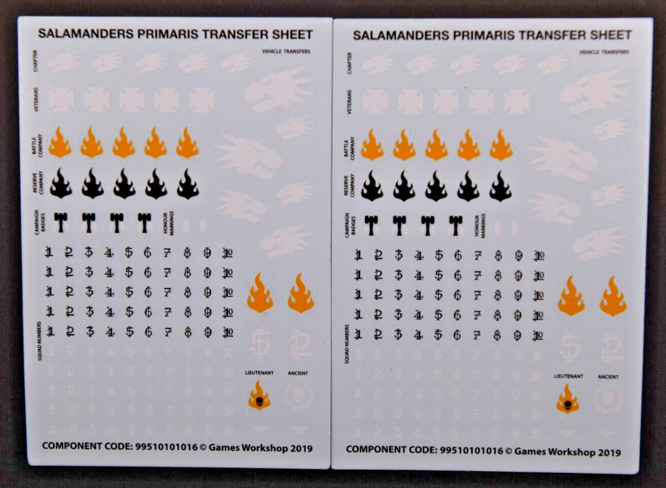 Warhammer 40k Salamanders Space Marine Primaris Transfer Sheet (2) NEW ...