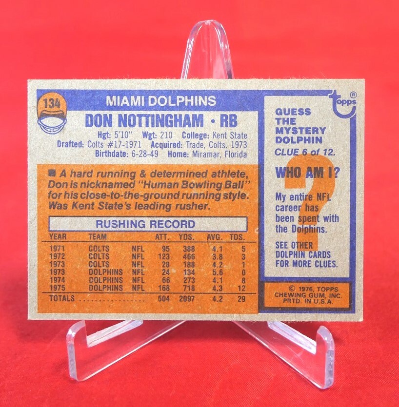 Don Nottingham TOPPS Football Card 1976 #134 NFL Near Mint | eBay