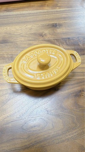 Staub Mini La Cocotte Casserole Oval Ceramic Pot Yellow Width 11cm 0.2L ...