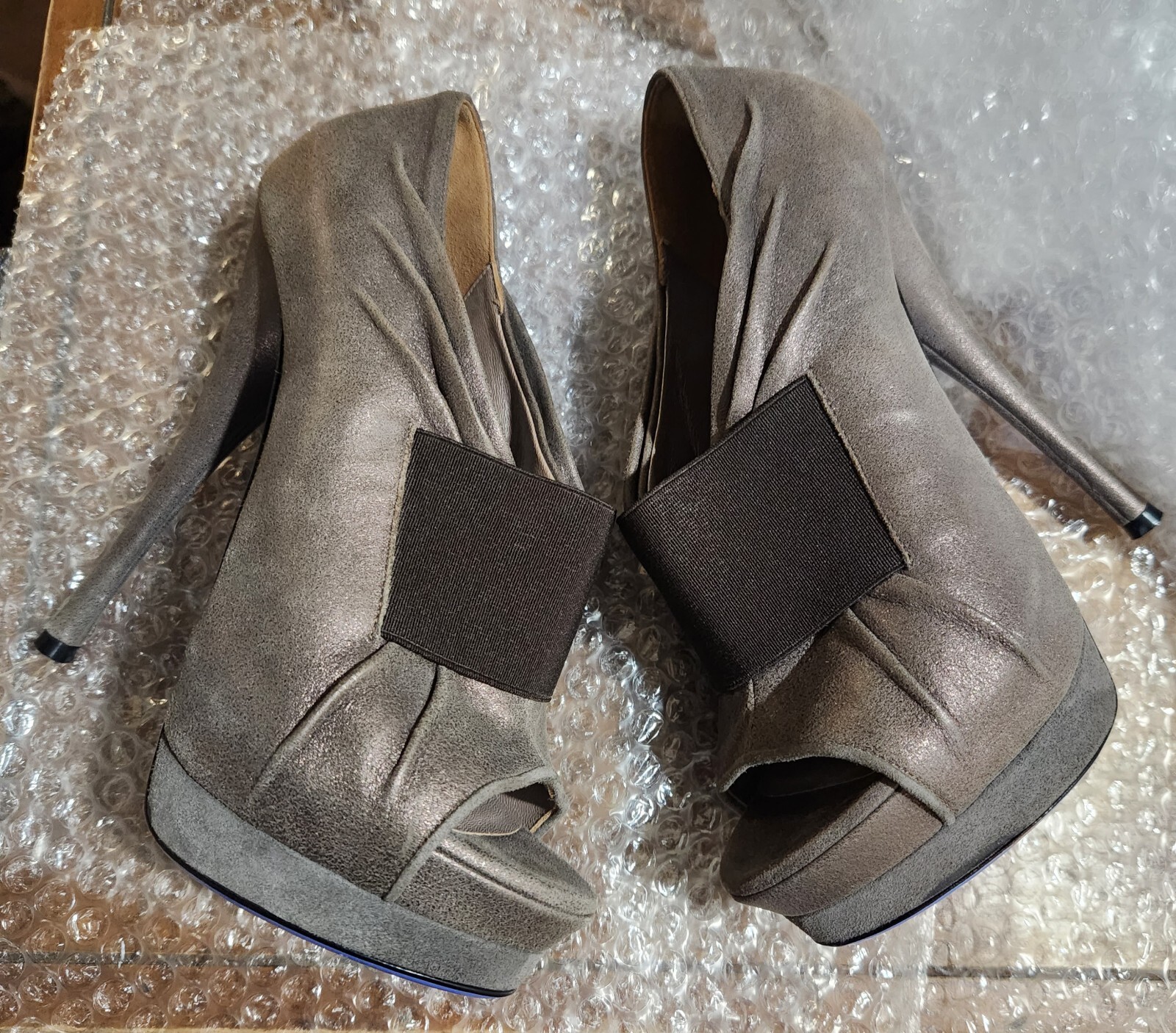 Versace Taupe Leather Stretch Vamp Platform Peep Toe … - Gem