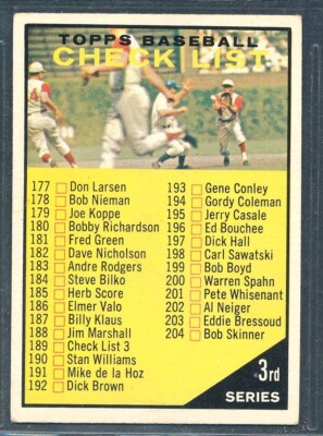 1961 Topps #189: 3rd Series CHECKLIST 177-264 Copyright at 264 ~ EX to ...
