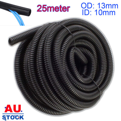 25 METRES 10mm ID Split Loom Corrugated Slit Tube Convoluted Conduit ...