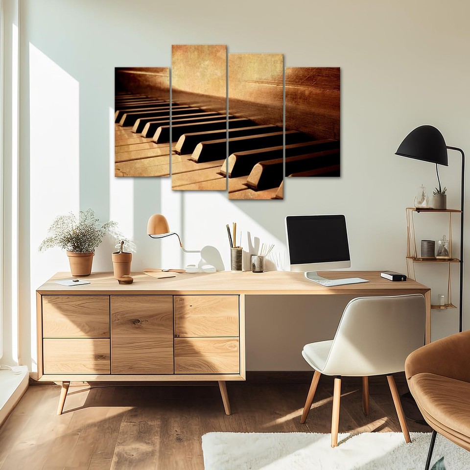 - 4 Panels Piano Wall Art Canvas Sepia Brown Music Room Decor Piano ...