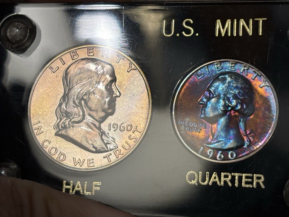 1960 U.S. Mint Proof Set – Rainbow Toned Quarter & Dime – 90% Silver ...