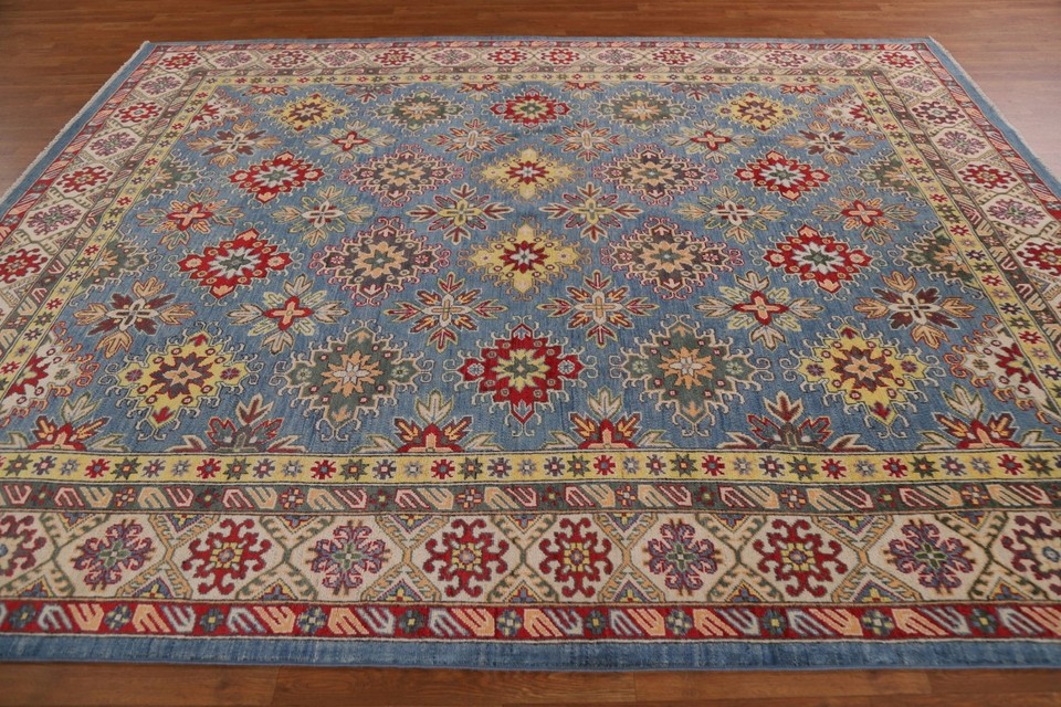 Light Blue Super Kazak Area Rug 8x10 Vegetable Dye Handmade Living Room ...