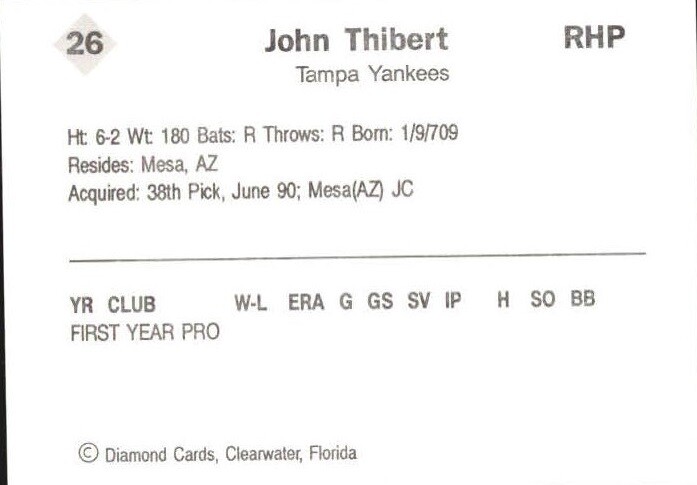 1990 Tampa Yankees Diamond #26 John Thibert | eBay