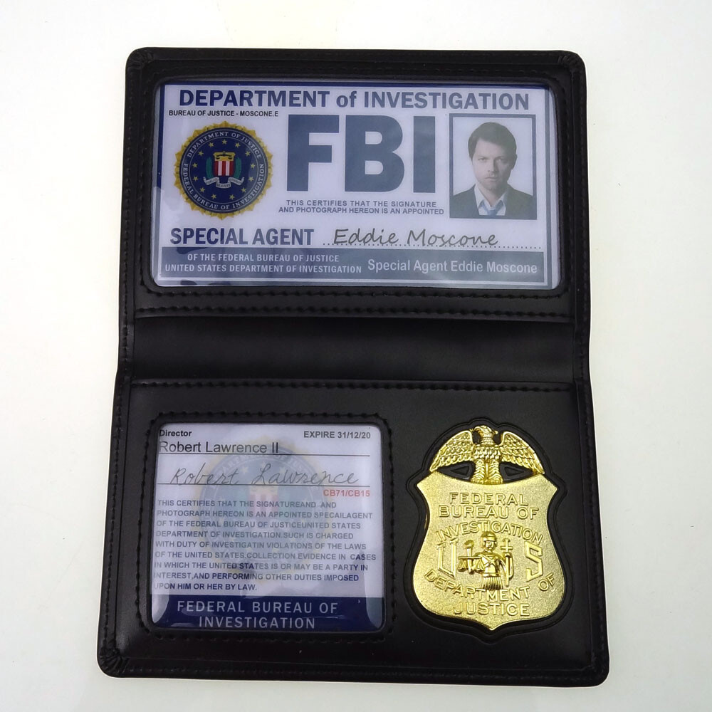 Leather Wallet Driving License ID Card Holder Wallet Case FBI Metal ...