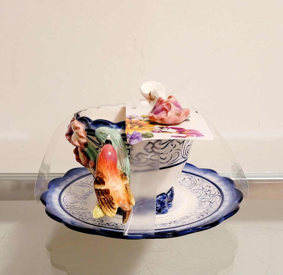 Garden Collection Corner Ruby Pink Iris Flower Tea Cup w/Saucer & Spoon ...