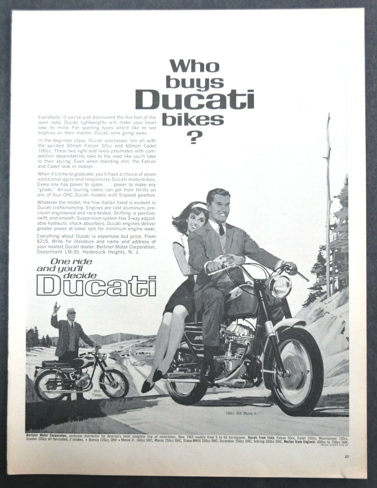 Vintage advertising print ad Bike motorcycle Ducati 50cc Falcon Monza ...