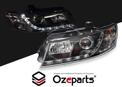 Black LED DRL Projector Head Lights For Holden Commodore VZ Sedan Wagon ...